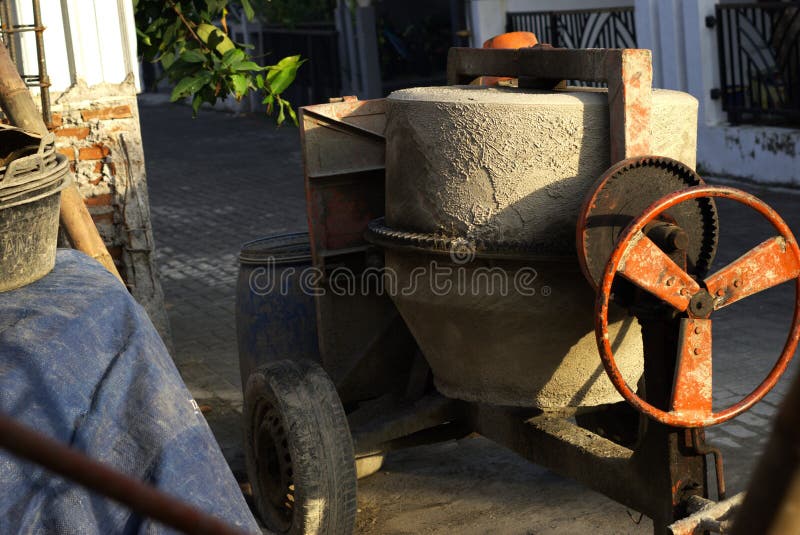 Cement Mixer in a Construction Site, Concrete Maker Machine Stock Photo ...