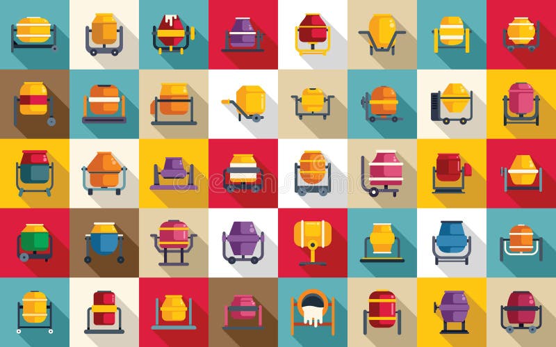 Cement Mixer Icons Set Flat Vector. Concrete Material Mix Stock ...