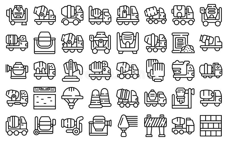 Cement Mixer Icons Set Outline Vector. Concrete Mix Stock Vector ...