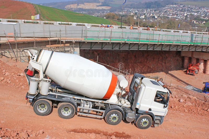 Cement Mixer on a Road Construction Site Stock Image - Image of site ...