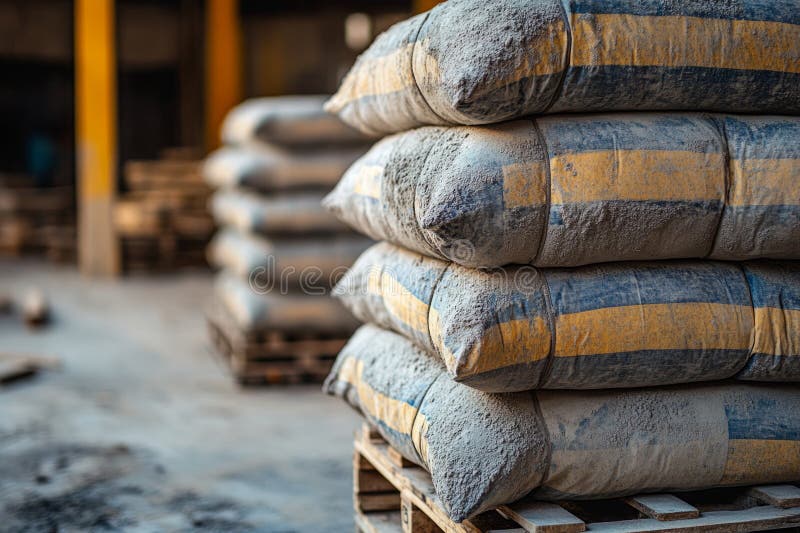Cement or Mortar Bags are Stacked and Ready for Building Construction ...