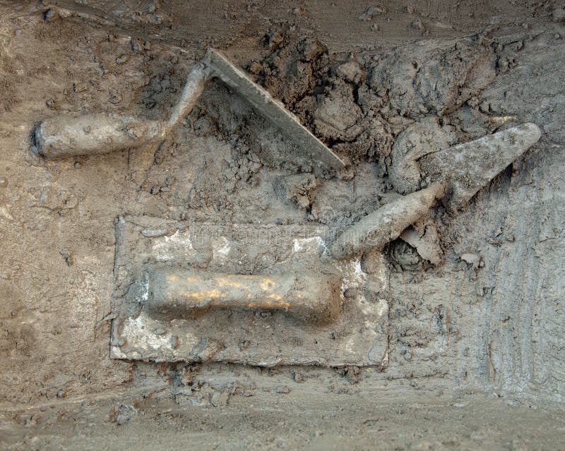 Hod on cement mortar stack stock image. Image of work - 33055133