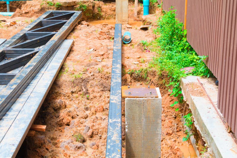 Cement Pillar in Pit and Sheet Steel in Construction Work Site Stock ...