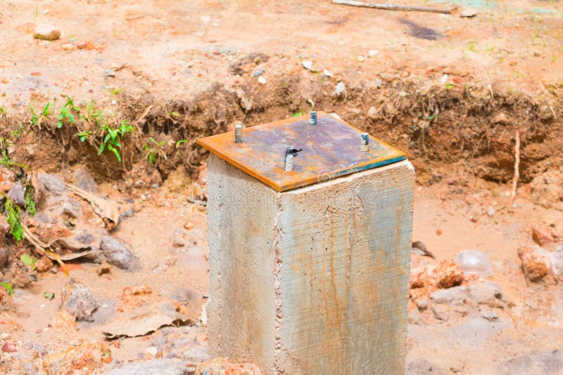 Cement Pillar in Pit and Sheet Steel in Construction Work Site Stock ...