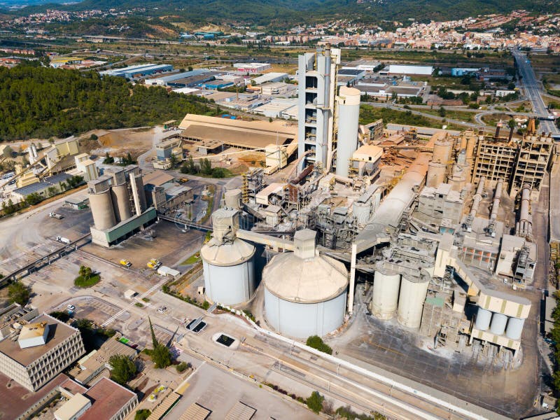 Cement production plant stock image. Image of silos - 242637425