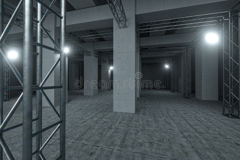 Cement and Reinforcement with Projectors, 3d Rendering Stock ...