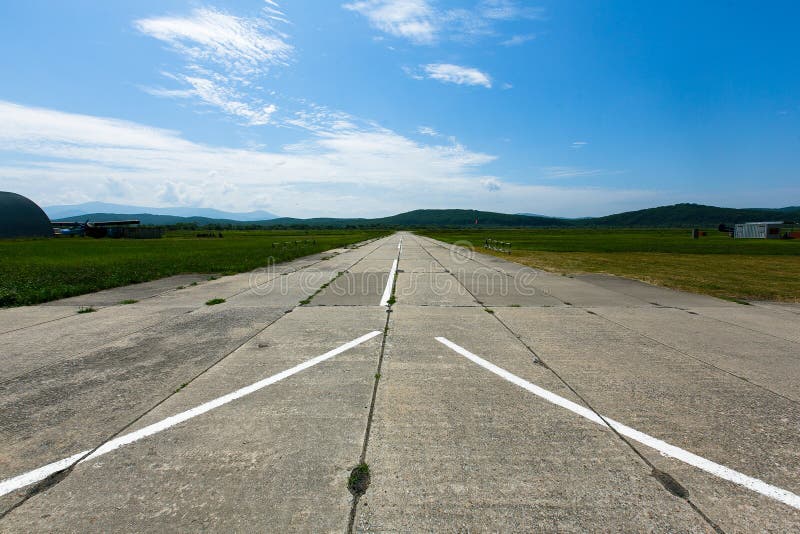 Cement Runway Road in Countryside Airport with Rain Clouds Sky Stock ...