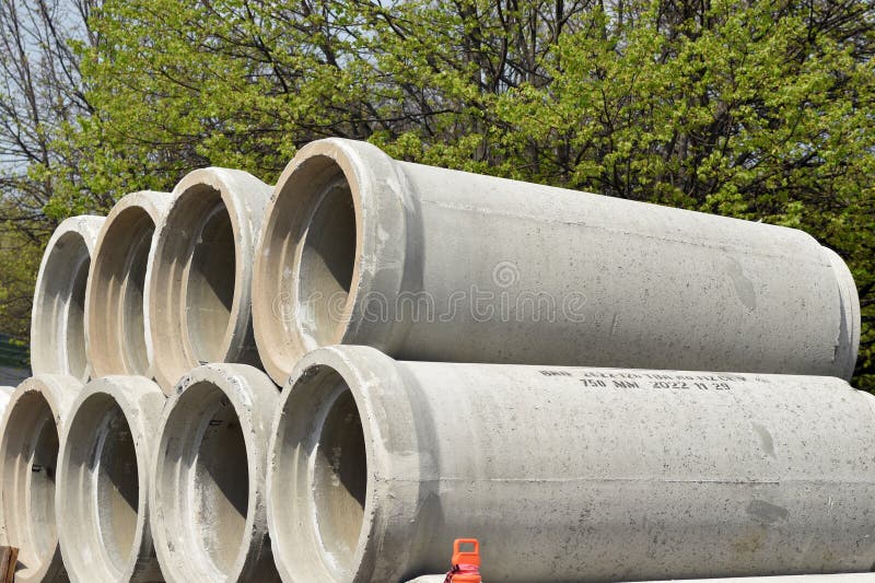 Cement Sewage System Drainage Pipes Stacked Stock Photo - Image of ...
