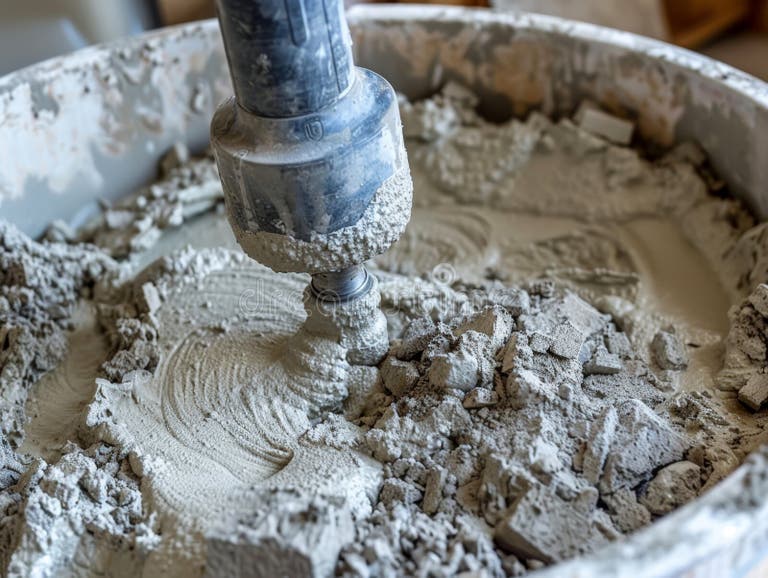 Cement Solution is Mixed Using Construction Mixer. Mixing Tile Adhesive ...