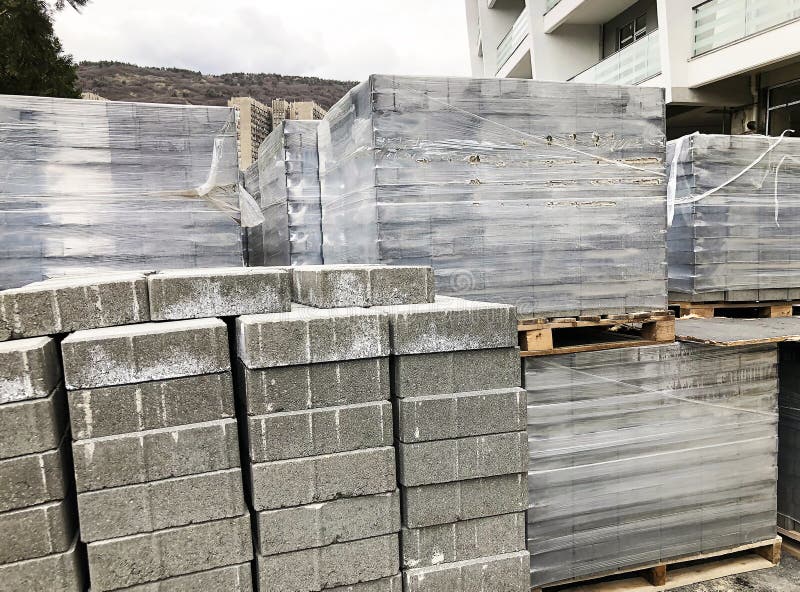 Cement Tile Blocks on the Street for Building Stock Photo - Image of ...