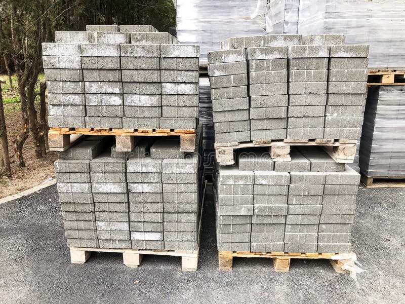 Cement Tile Blocks on the Street for Building. Stock Image - Image of ...