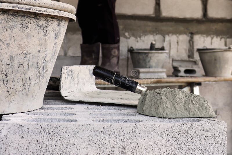 Cement and Tools for Industrial Technicians in the Construction. Stock ...
