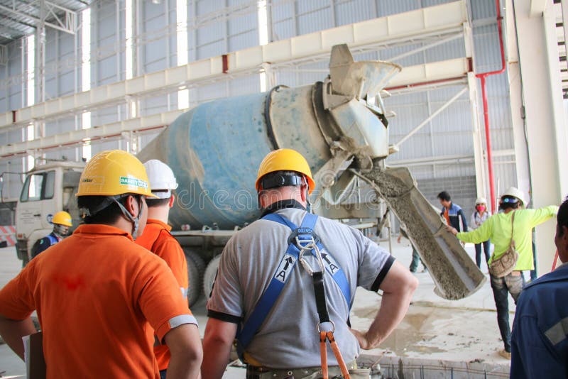 Cement Truck with Engineering Editorial Stock Image - Image of ...