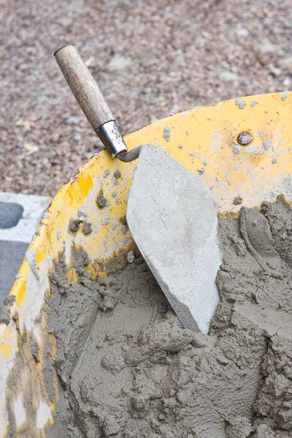 Cement in Wheelbarrow with Trowel Stock Image - Image of industry, grey ...