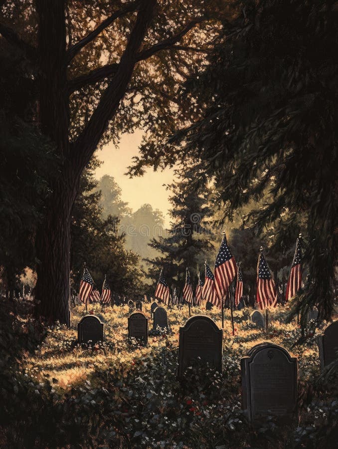 Cemetery with American Flags Placed on Graves, a Symbol of Respect and ...