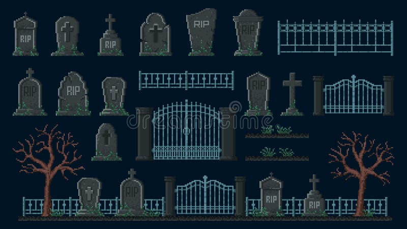 Cemetery 8 Bit Pixel Game Asset. Gravestone, Fence Stock Vector ... Cemetery 8 Bit Pixel Game Asset. Gravestone, Fence Stock Vector ...