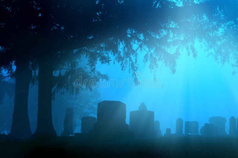 Cemetery In Blue Fog Stock Photo - Image: 24046810