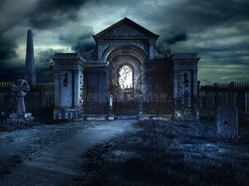Cemetery crypt at night stock illustration. Illustration of artwork ...