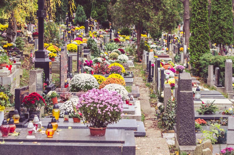 Cemetery Decorated at All Saints Day Time Stock Photo - Image of ...