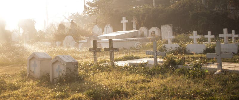 Cemetery Graveyard in the Morning Stock Image - Image of grave ...