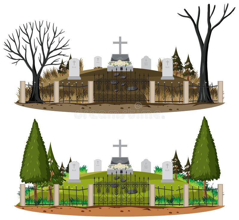 Cemetery Graveyard Scene Isolated Stock Vector - Illustration of ...