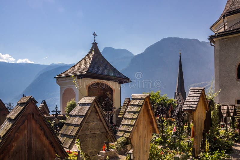 Cemetery in Hallstatt stock image. Image of hallstatt - 195639311