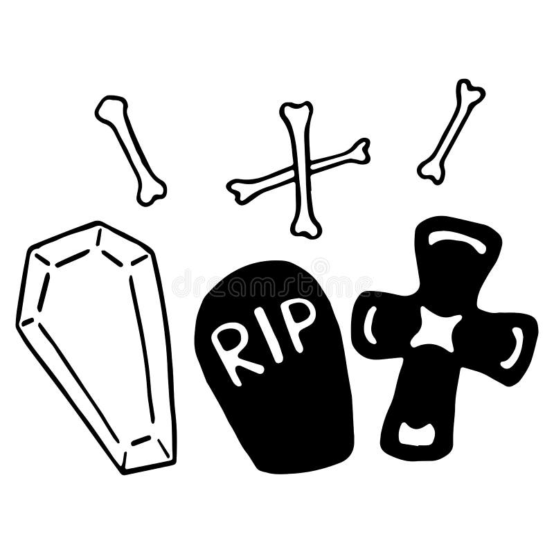 Cemetery Icon Set on White Isolated Backdrop Stock Vector ...