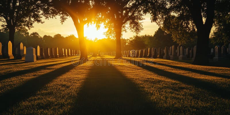 A Cemetery with a Large Tree in the Middle and Many Graves Stock ...