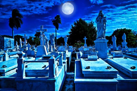 Cemetery at night with stock photo. Image of faith, catholicism - 22710198