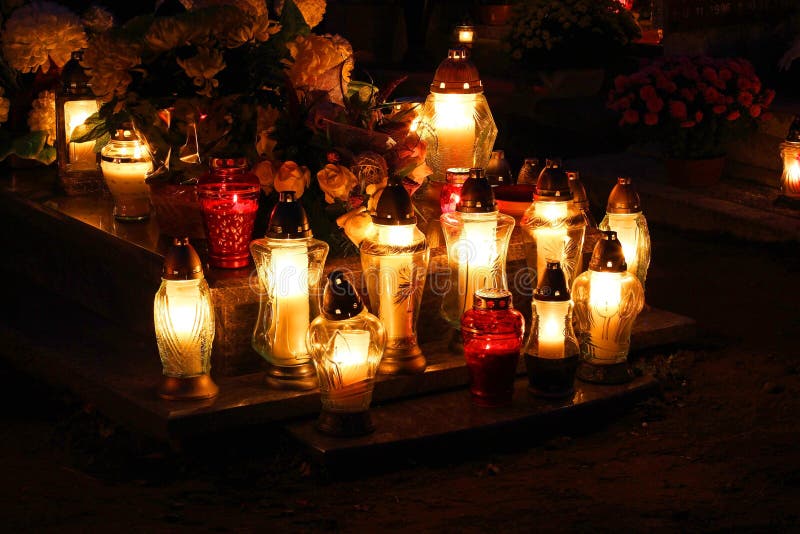 Cemetery at night stock image. Image of foliage, candle - 46499073