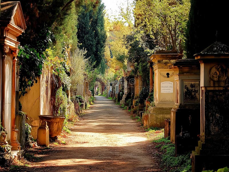 Cemetery with a Path between the Graves Stock Image - Image of ...