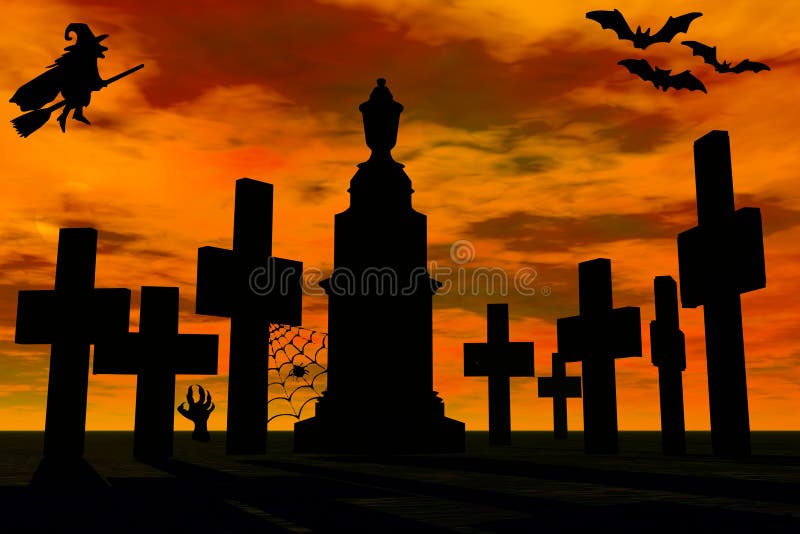 Cemetery in sunset. stock illustration. Illustration of death - 26796589