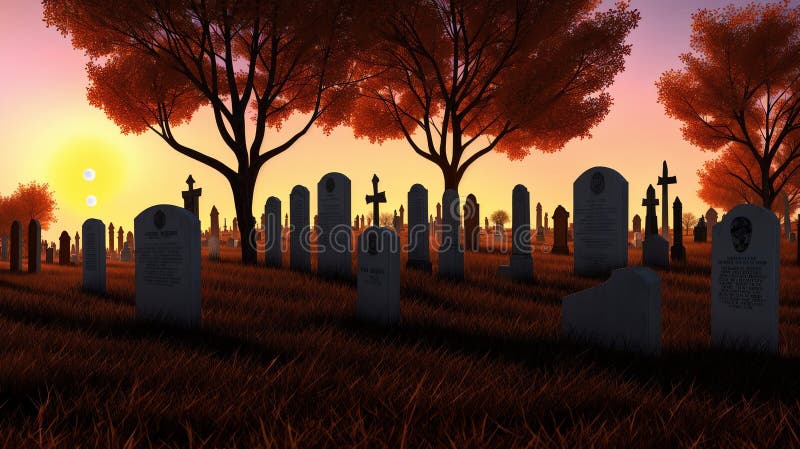 A Cemetery with a Sunset in the Background. Generative AI Stock ...