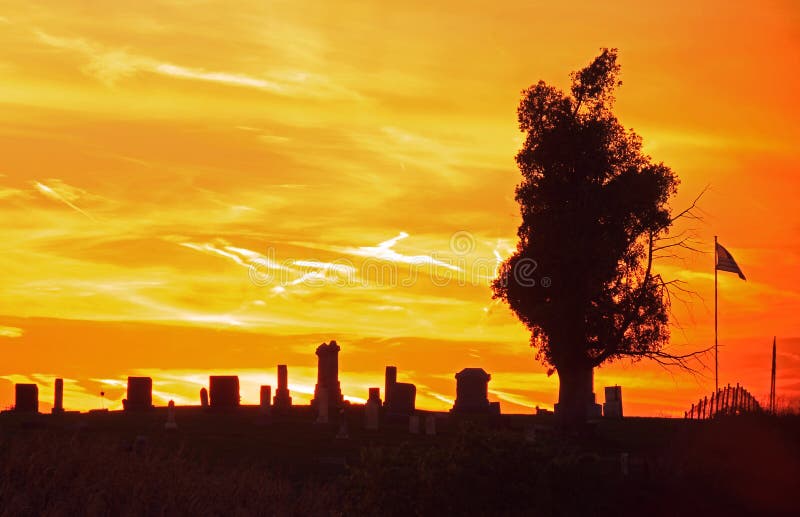 Cemetery at Sunset stock photo. Image of bury, flag, dirt - 34435554