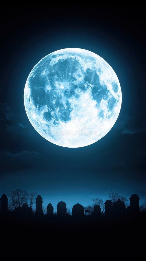 Cemetery Under a Full Moon Casting Shadows and Creating a Hauntingly ...