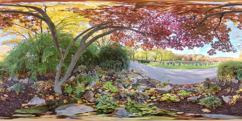 At Cemetery Under Tree in Autumn Foliage, 360 Photo Stock Photo - Image ...