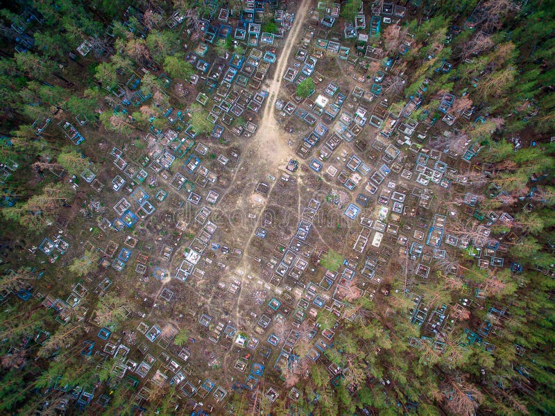 Cemetery view from above stock photo. Image of forest - 82129404