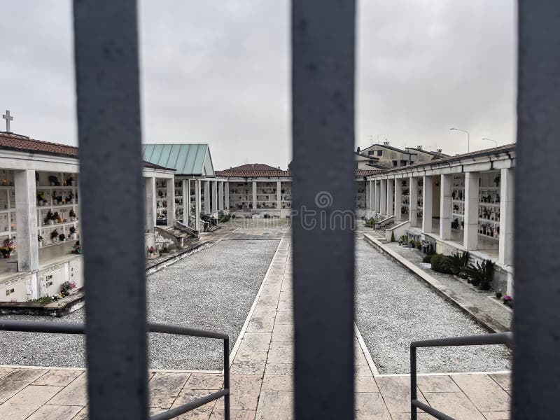 Cemetery View Behind Bars stock image. Image of final - 303706531