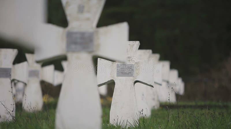 Cemetery of white military crosses 2 stock footage