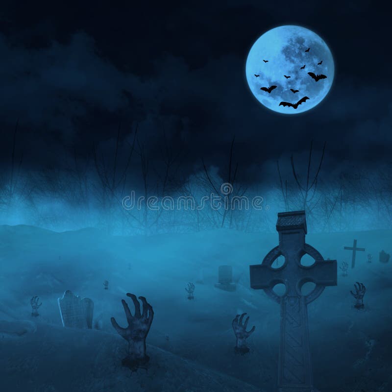 Cemetery with Zombies and Gravestones Stock Illustration - Illustration ...