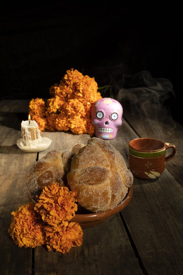 Cempazuchitl Flowers and Mexican Skull Stock Image - Image of closeup ...