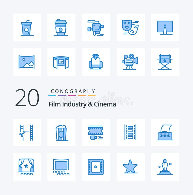 20 Cenima Blue Color Icon Pack Like Cinema Typewriter Animation Text ...