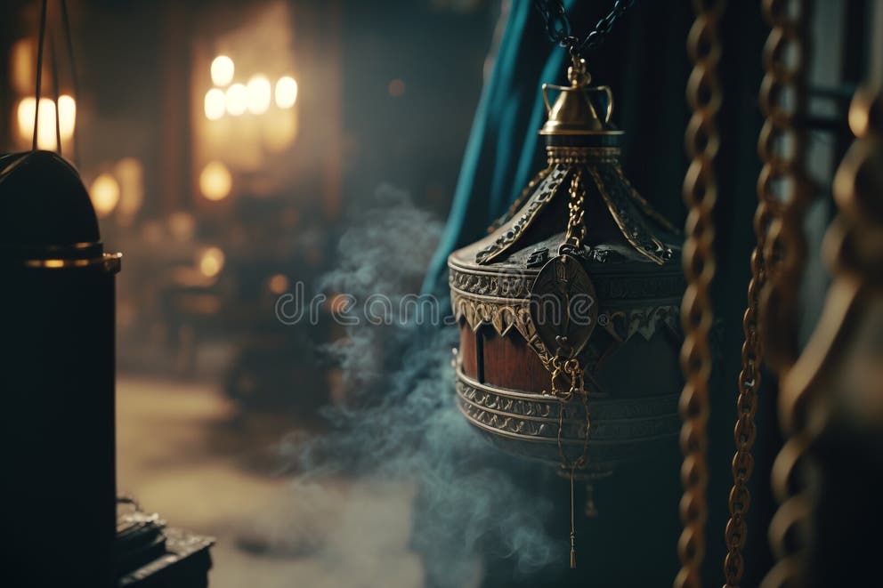 Censer Hanging on Chains with Incense Smoking Generative AI Stock ...