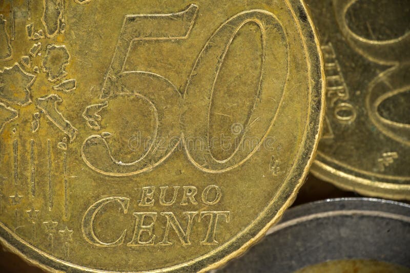 50 Cent Coin (euro). Reverse Side, Macro Stock Image - Image of milled ...