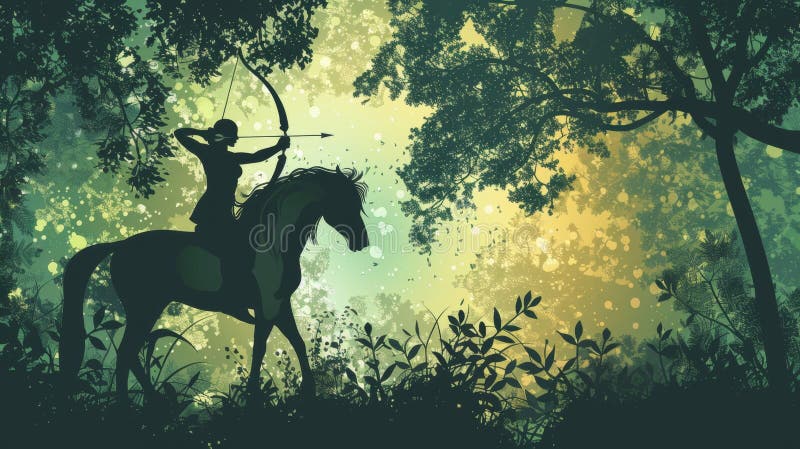 Centaur Archer Aiming Bow in a Mystical Forest Glade at Sunset Stock ...