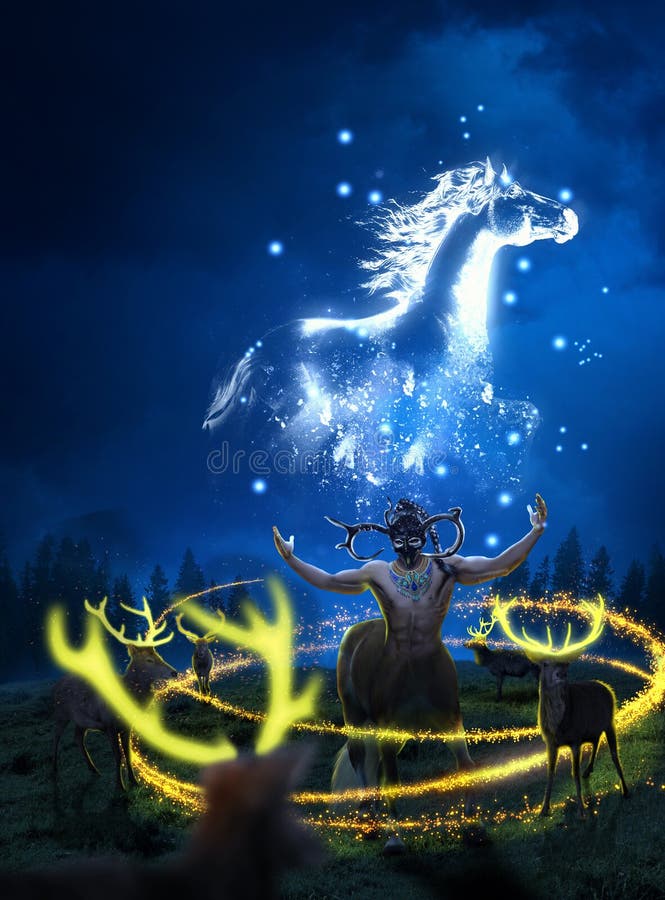 A Centaur Warrior , Dark Magic Ritual , Wizards is Casting Spells Stock ...