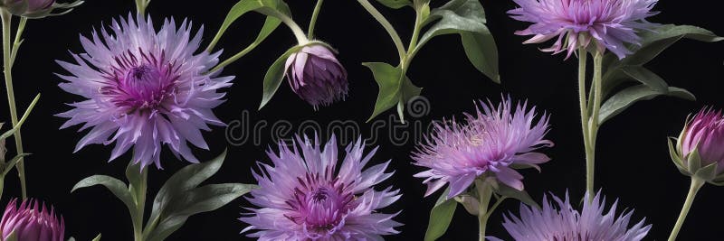 Centaurea Flowers and Leaves on Plain Black Ai Generated Stock ...
