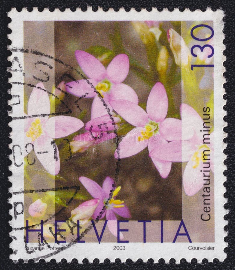 Centaury (Centaurium Minus) Flower on a 2003 Switzerland Postage Stamp ...