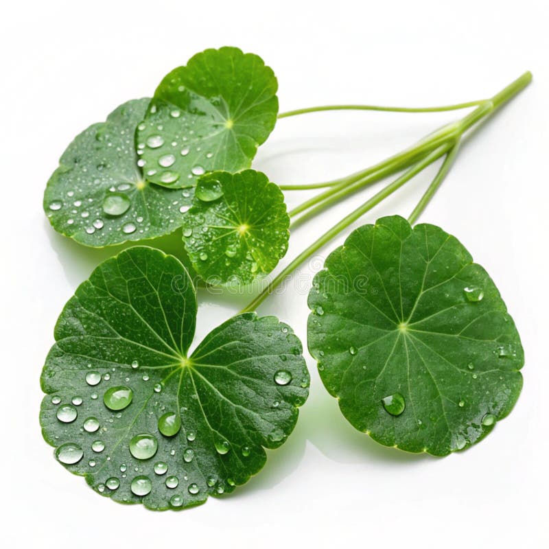 Centella Asiatica Leaves with Rain Drops Isolated on White Background ...