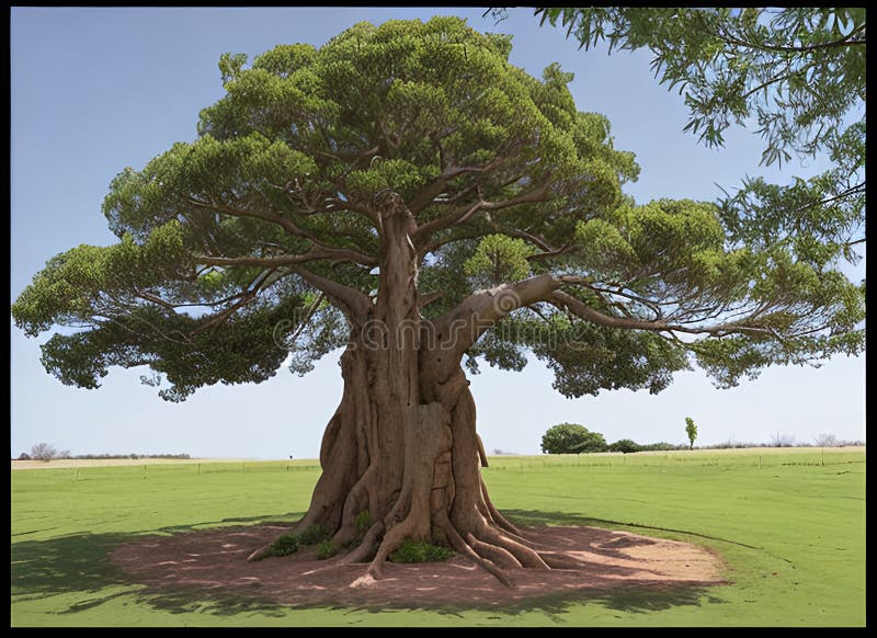 Centenarian Tree with Large Trunk and Big Roots Above the Ground Stock ...